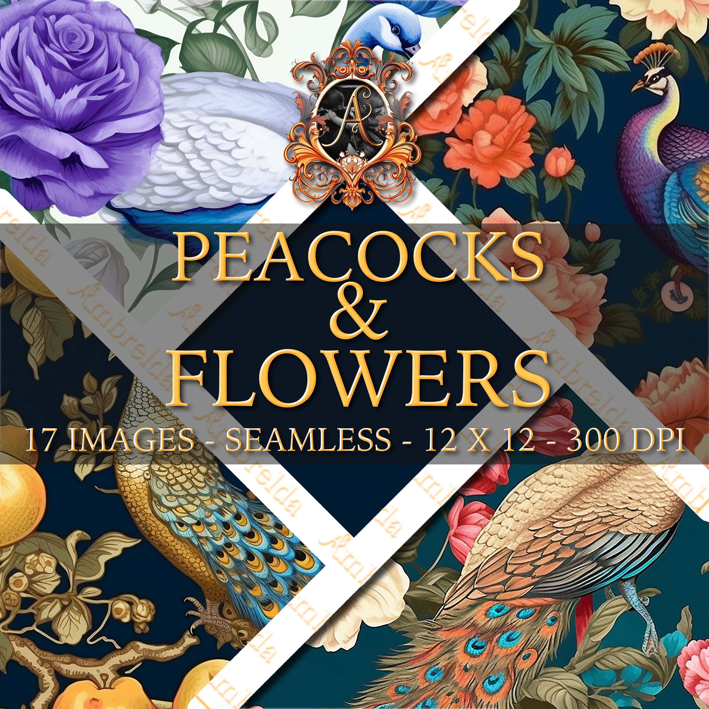 Peacocks and Flowers, Seamless Pattern, Backgrounds, Printable Digital ...