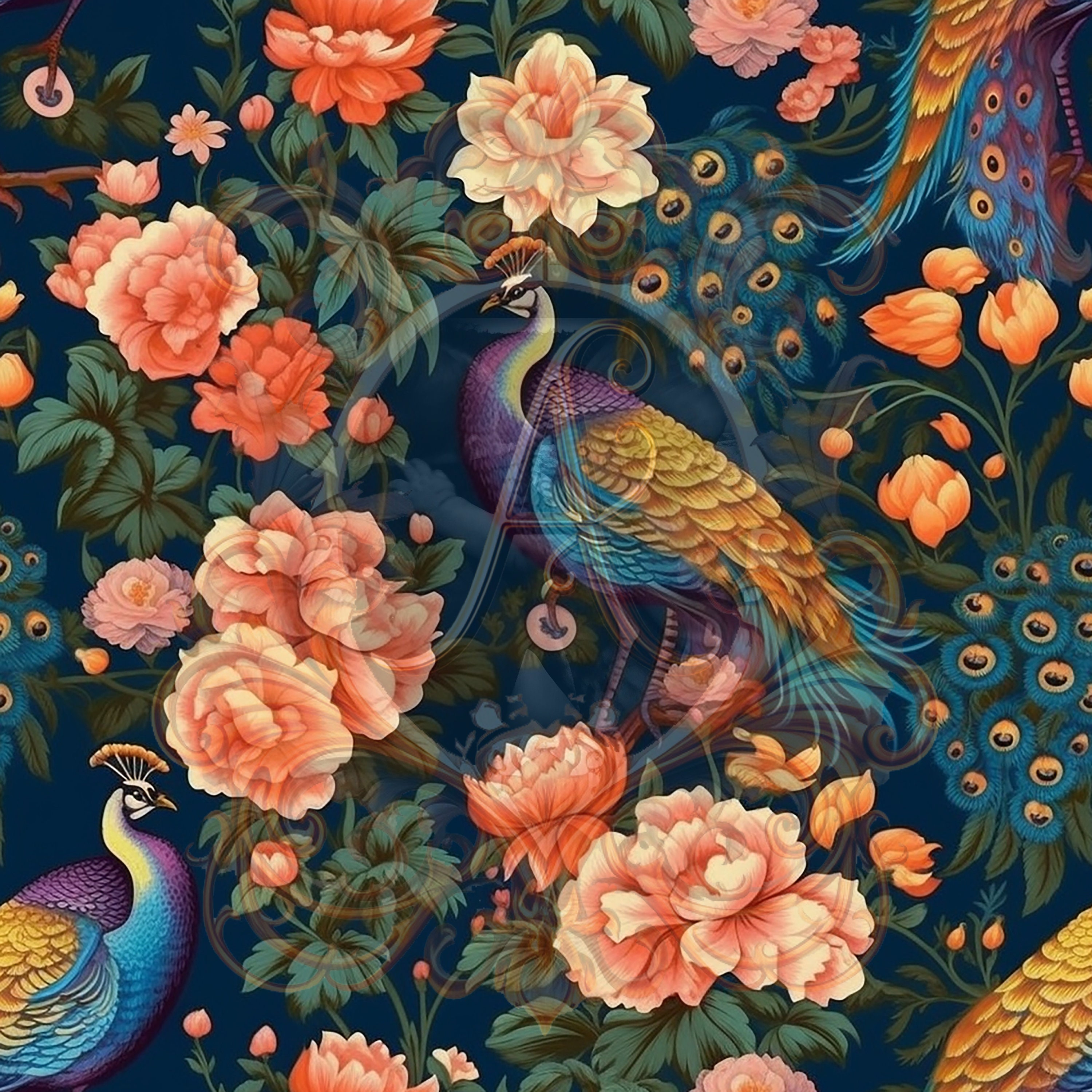 Peacocks and Flowers, Seamless Pattern, Backgrounds, Printable Digital ...
