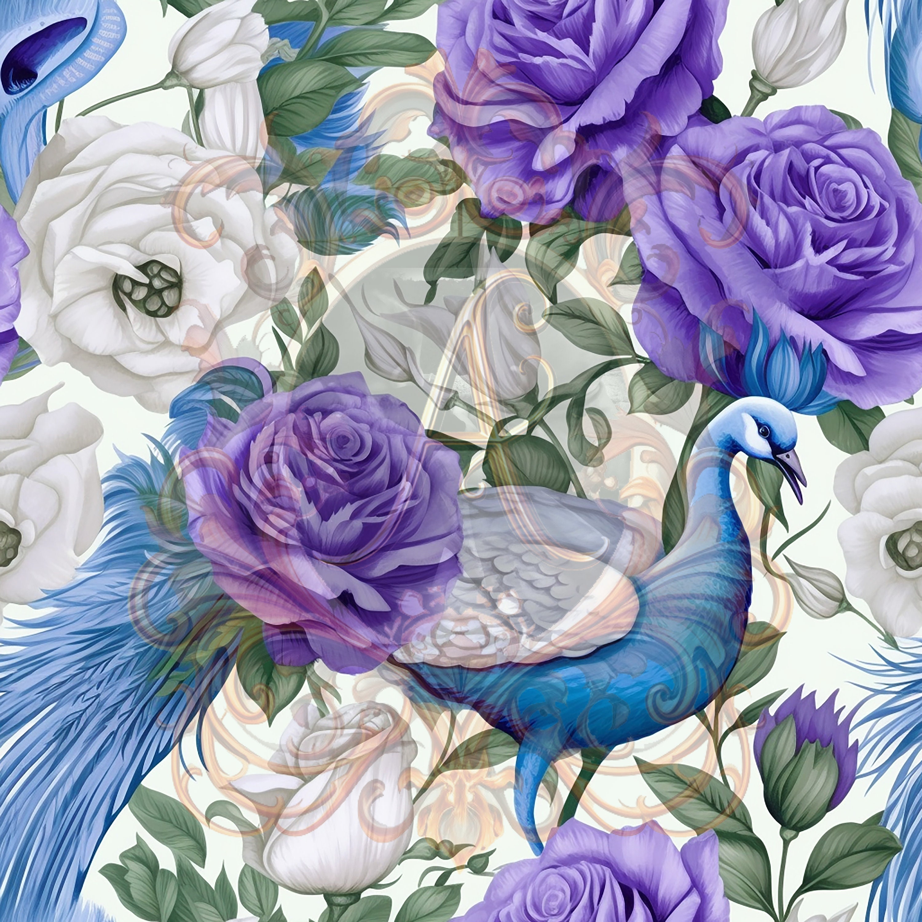 Peacocks and Flowers, Seamless Pattern, Backgrounds, Printable Digital ...