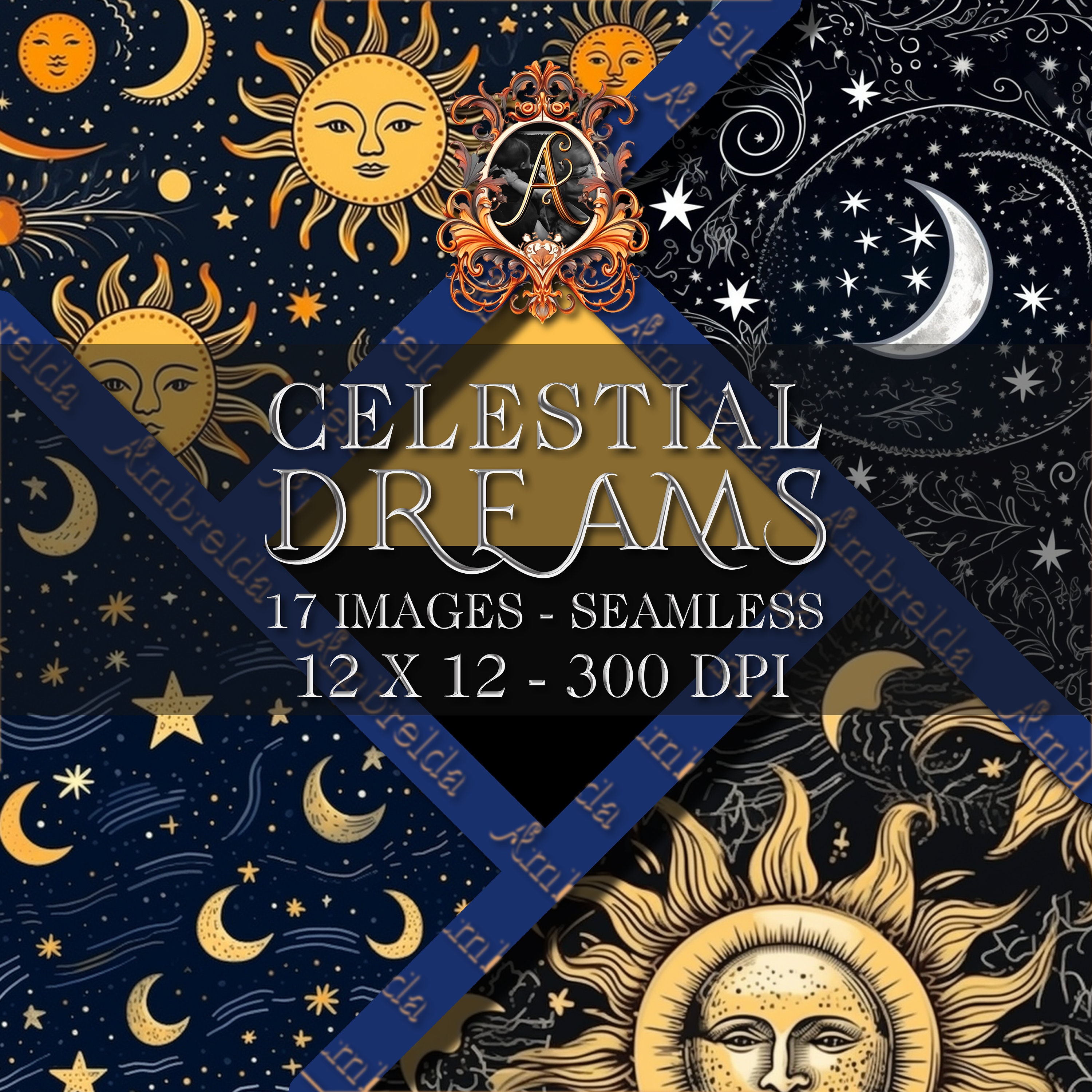 Celestial Dreams, Star & Moon Pattern, Seamless Pattern, Printable Digital Paper, 18 Designs ...