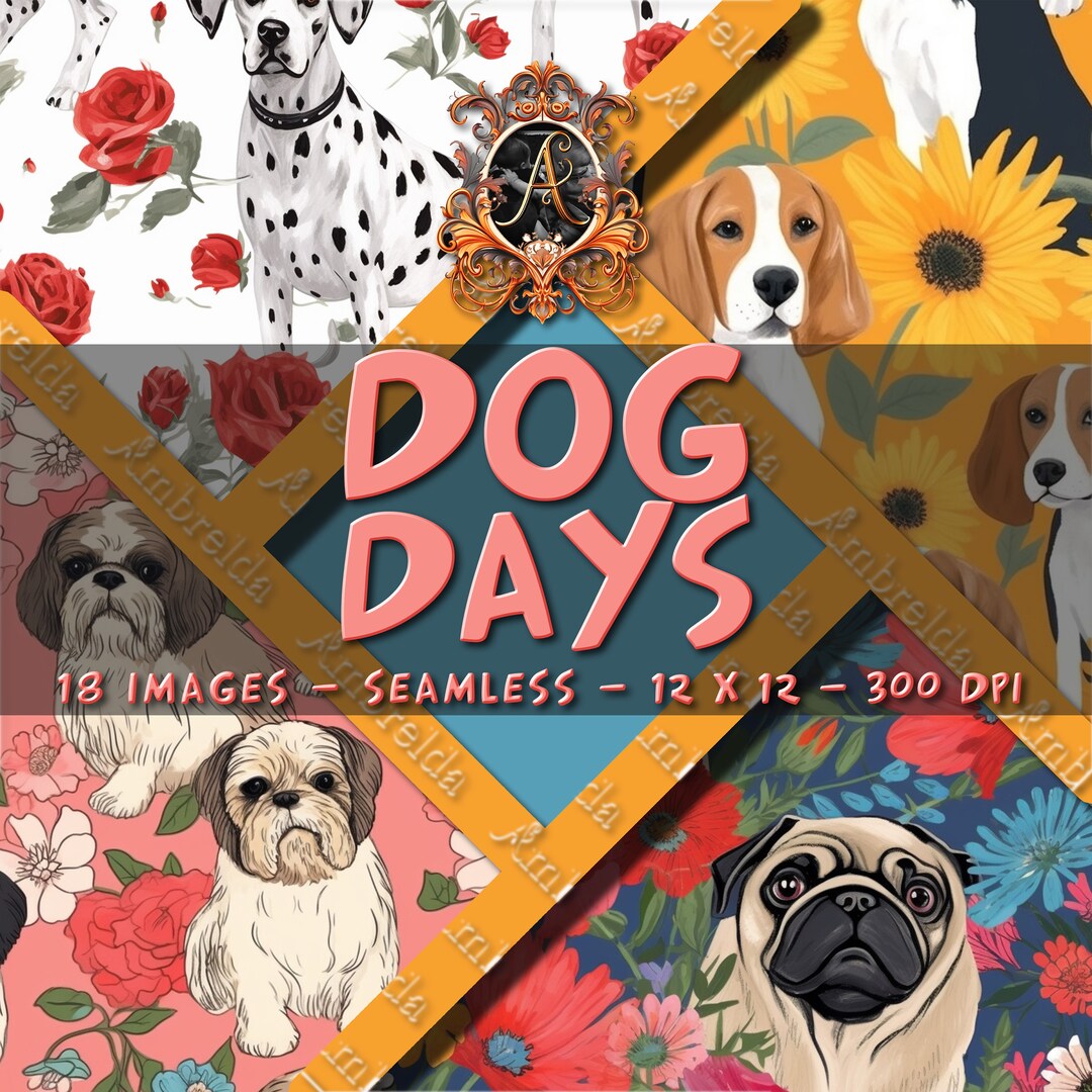 Dog Days , Dog Seamless Pattern, Printable Digital Paper, 18 Designs ...