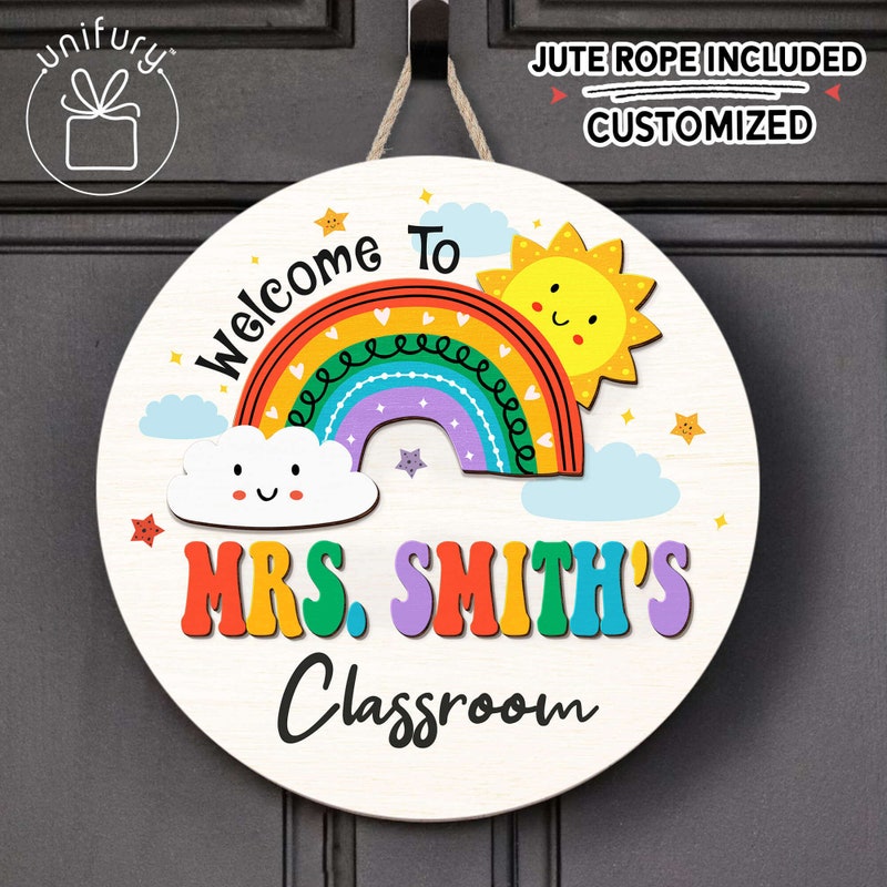 Rainbow Teacher Sign - Etsy