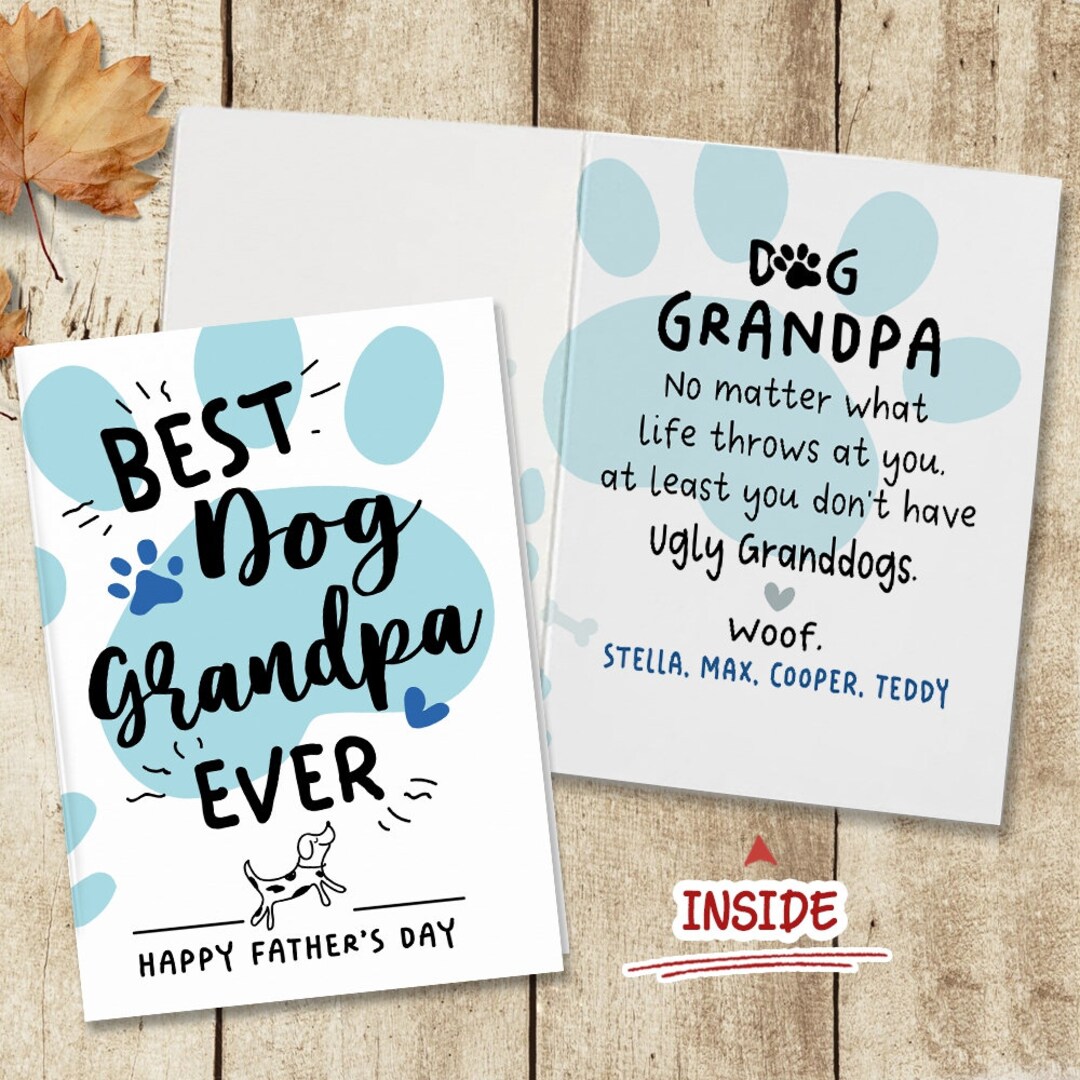 Personalized Best Dog Grandpa Ever Card, Funny Fathers Day Gifts for ...