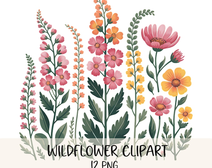 Boho Flower Clipart PNG, Wildflowers Clip Art, Spring Floral Graphic ...