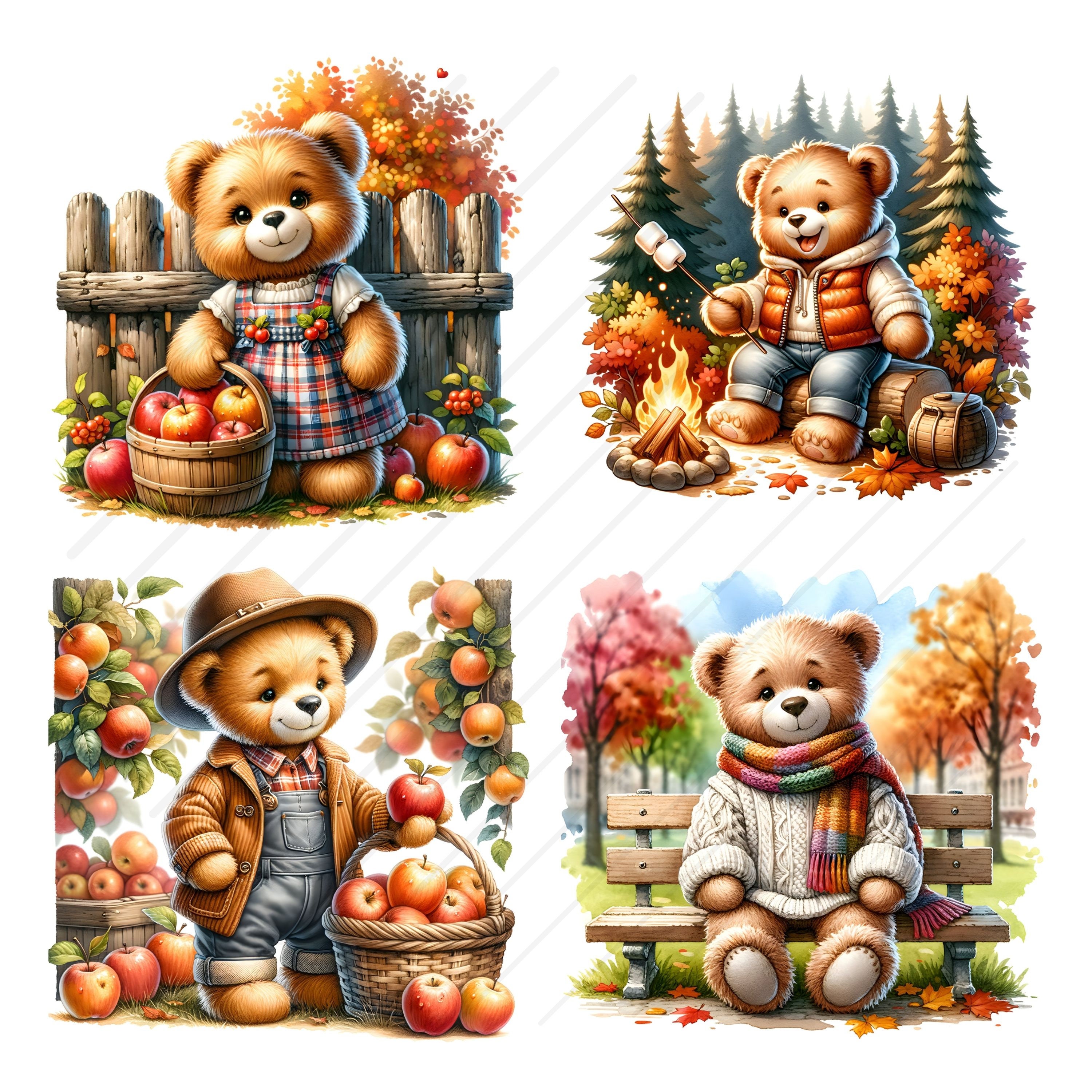 Fall Teddy Bear Clipart Cute Teddy Bear Autumn Art JPG Image ...