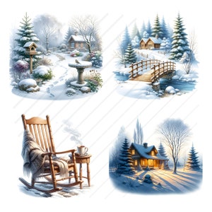 Cozy Winter Cottage Clipart Snowy Scene Digital Art Cottagecore ...