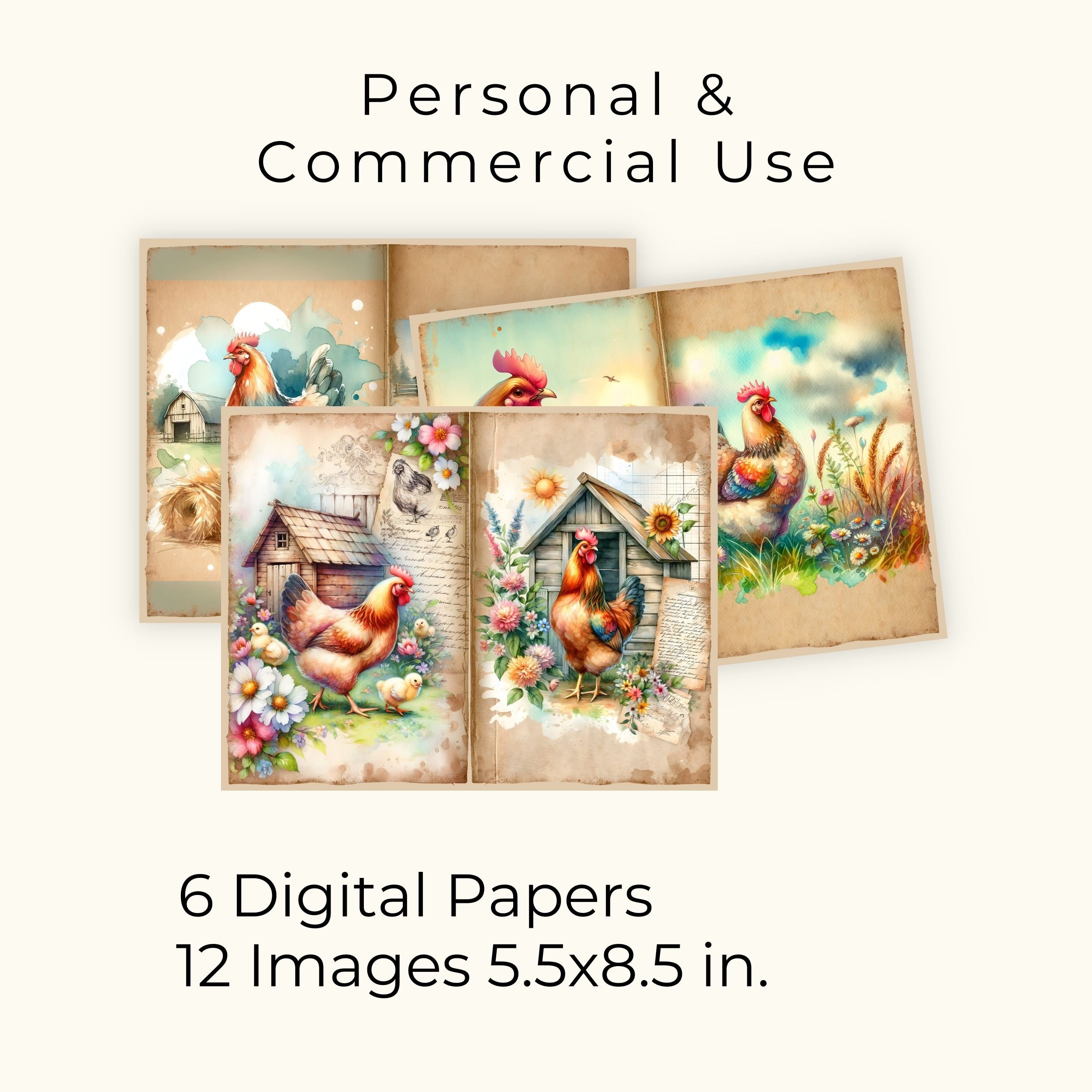 Chicken Junk Journal Kit Printable Farm Journal Pages Watercolor ...