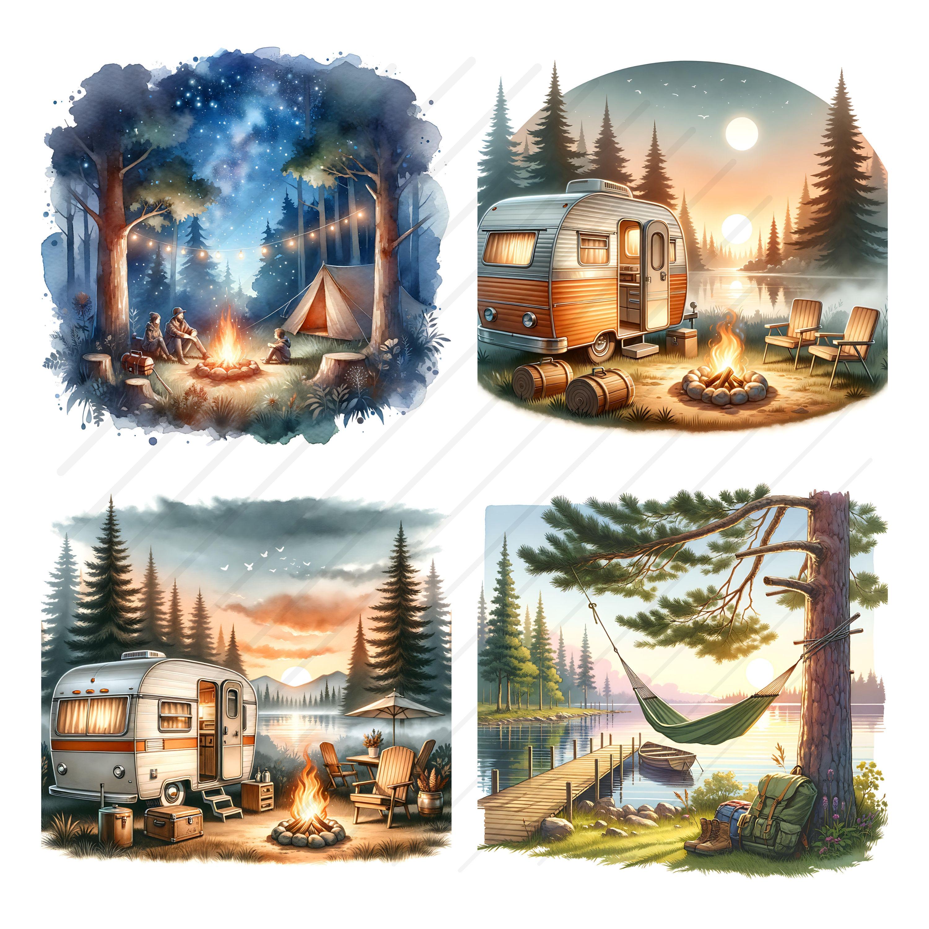Camping Clipart Bundle Watercolor Trailer High Quality JPG Image ...