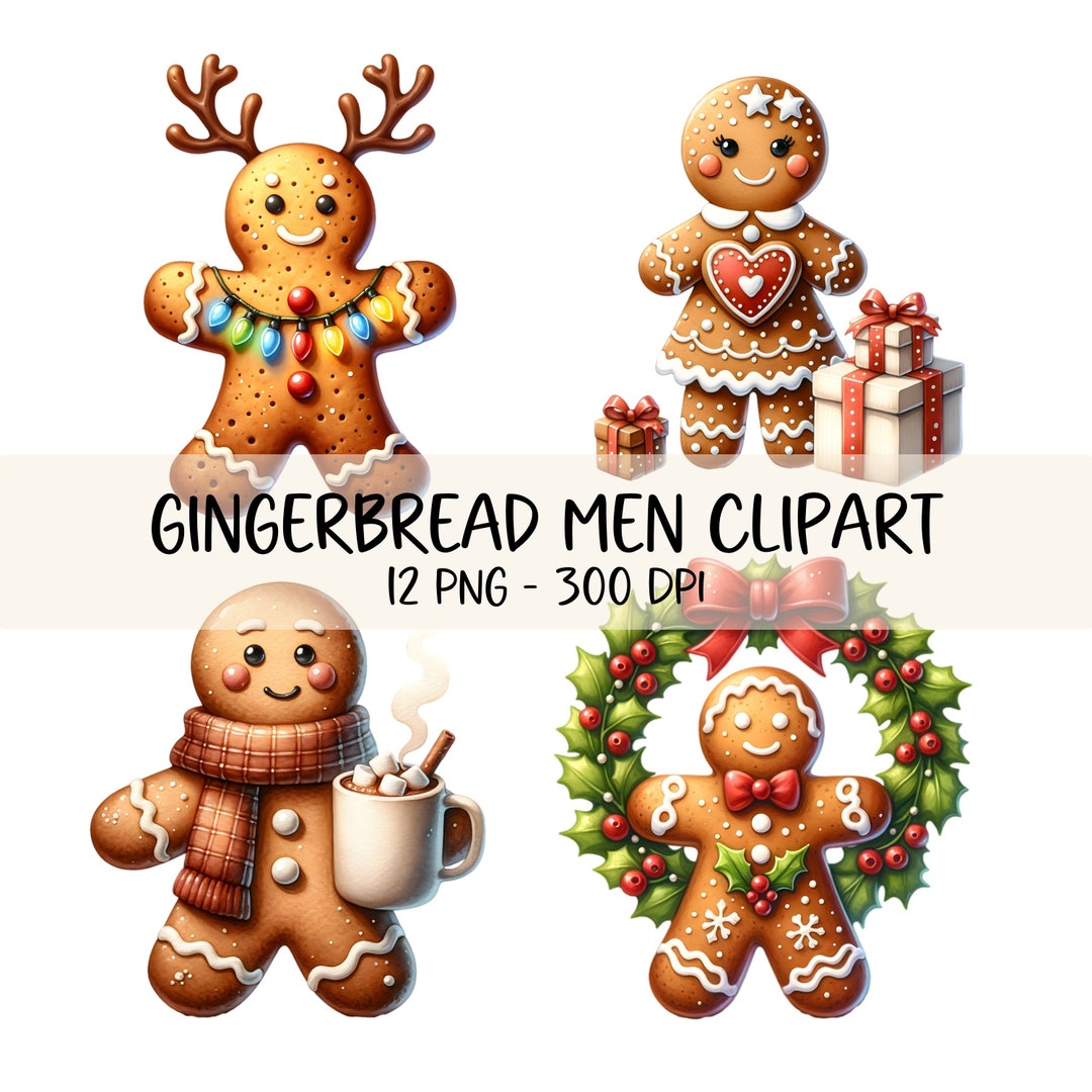 Cute Gingerbread Man Clipart Bundle Christmas Cookie PNG Image Holiday ...