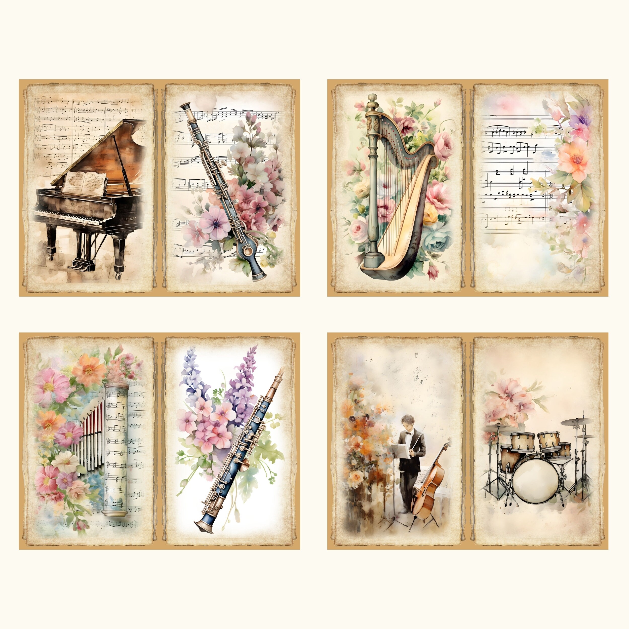 Musical Sheet Junk Journal Kit Pages Watercolor Vintage Music ...