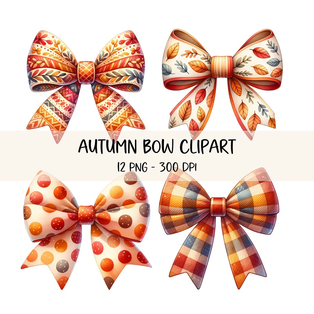 Coquette Bow PNG Watercolor Bow Clipart Bundle Fall Clipart Sublimation ...