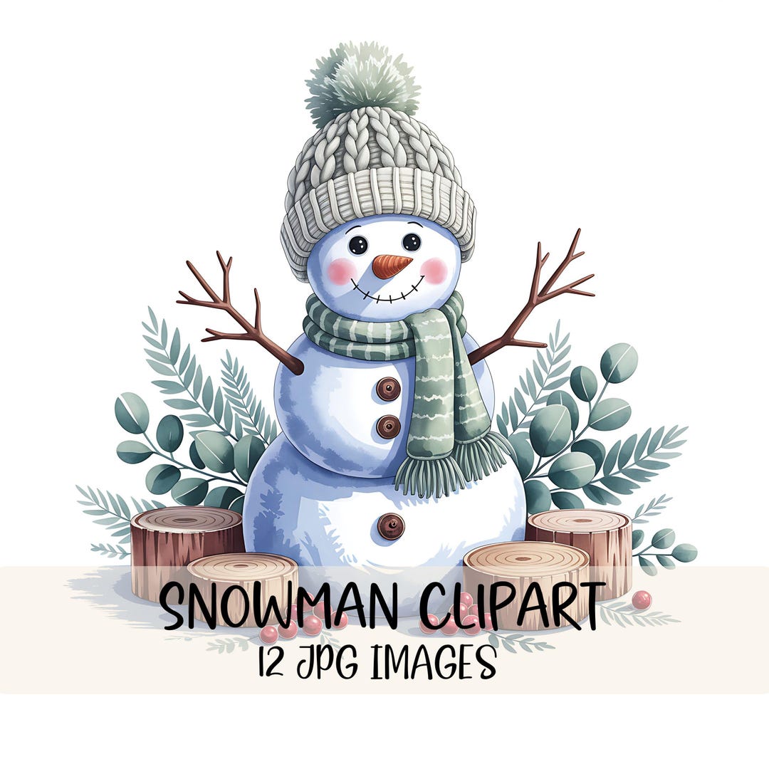 Watercolor Snowman Clipart Bundle Christmas Clipart Vintage Snowman JPG ...
