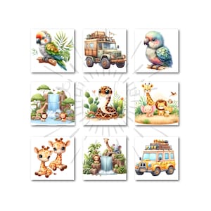 Cute Baby Safari Clipart Bundle Safari Animal PNG Watercolor Safari ...