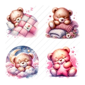 Cute Teddy Bear Watercolor Clipart Bundle Sleeping Teddybear Clipart ...