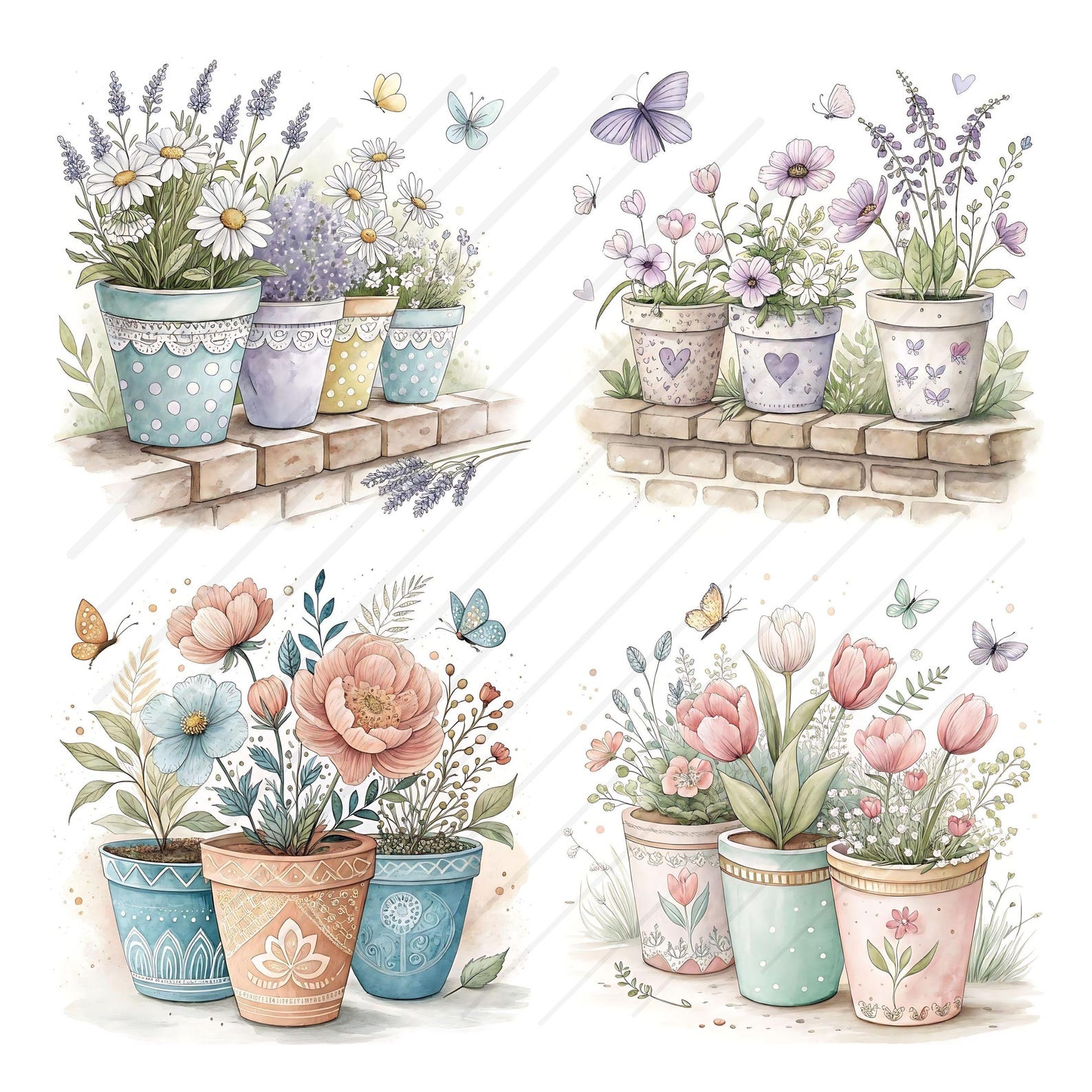 Potted Flowers Clipart Bundle Watercolor Wildflower Garden Clipart ...