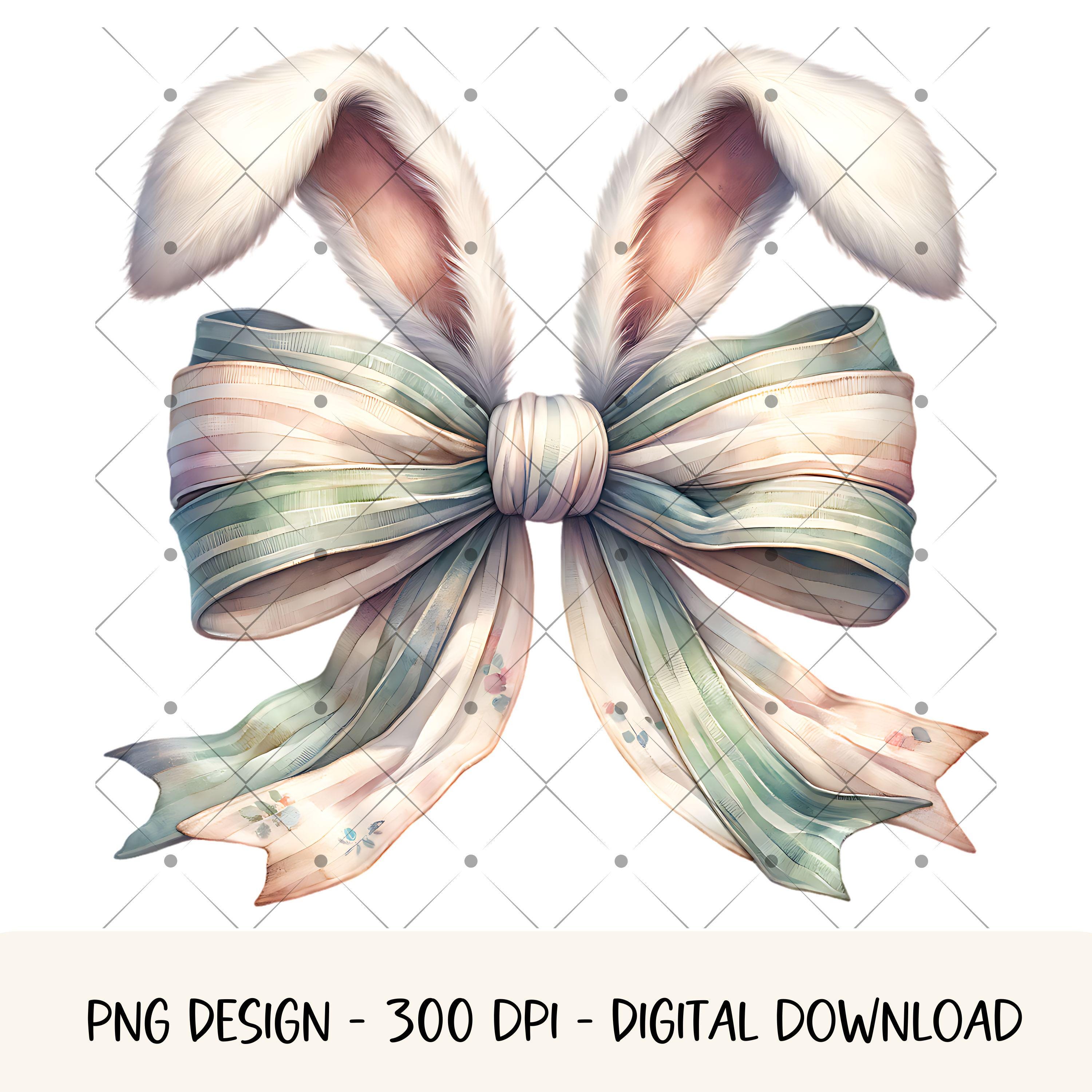 Coquette Easter PNG Bunny Ears PNG Tshirt Design Watercolor Easter Bow ...