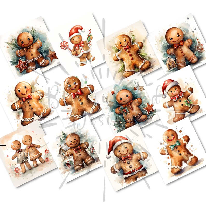 Gingerbread Man Clipart Watercolor Christmas PNG Digital Download Image ...