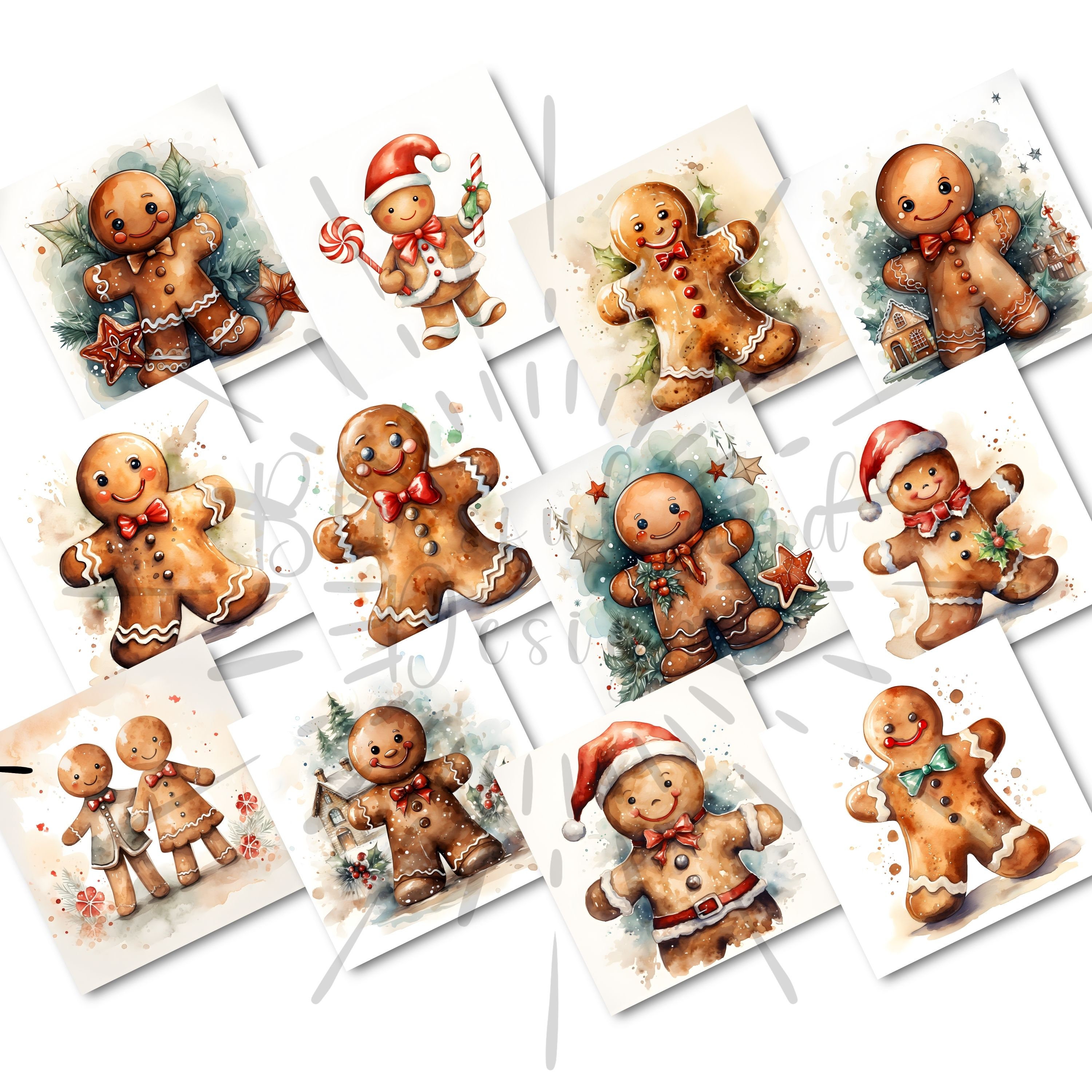 Gingerbread Man Clipart Watercolor Christmas PNG Digital Download Image ...