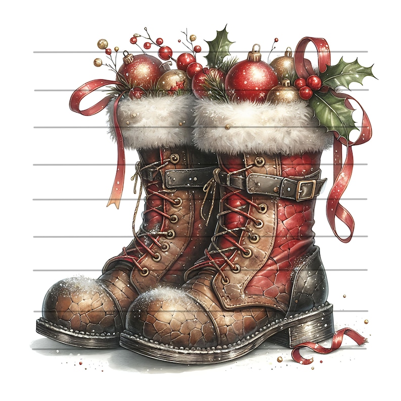 Christmas Boots Clipart Bundle Santa Boots Clipart JPG Images Vintage ...