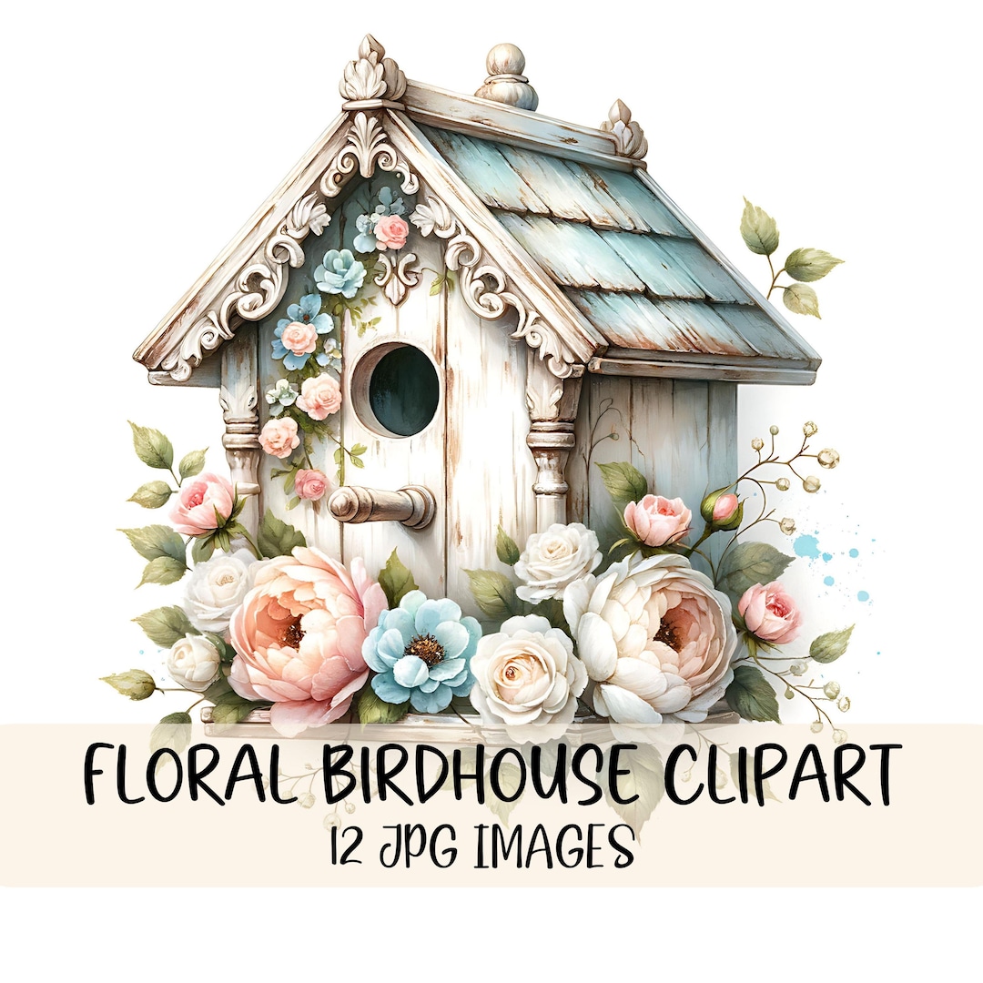 Shabby Chic Birdhouse Clipart Bundle Watercolor Bird House Design ...