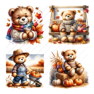 Fall Teddy Bear Clipart Cute Teddy Bear Autumn Art JPG Image ...