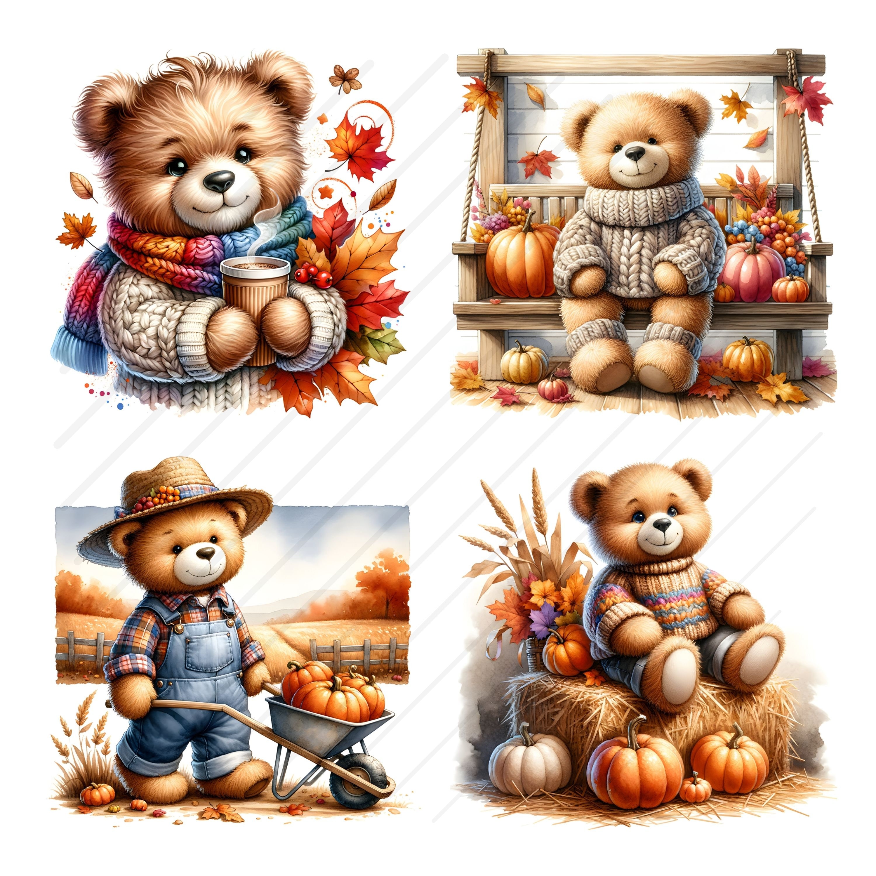 Fall Teddy Bear Clipart Cute Teddy Bear Autumn Art JPG Image ...