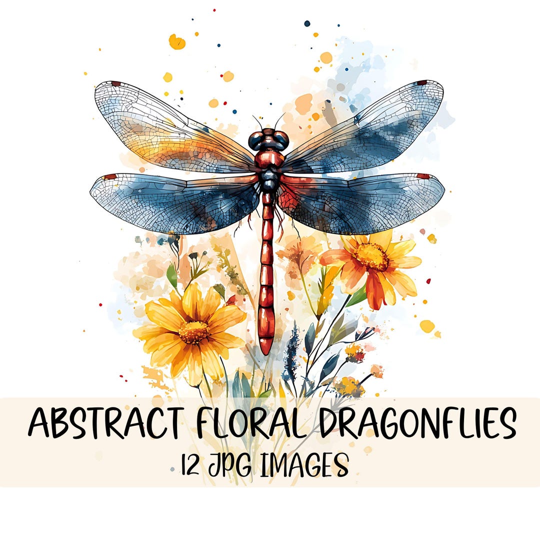 Abstract Floral Dragonfly Clipart Bundle Watercolor Dragonflies JPG ...