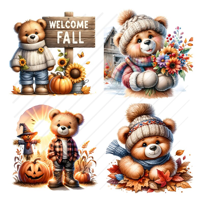 Fall Teddy Bear Clipart Cute Teddy Bear Autumn Art JPG Image ...