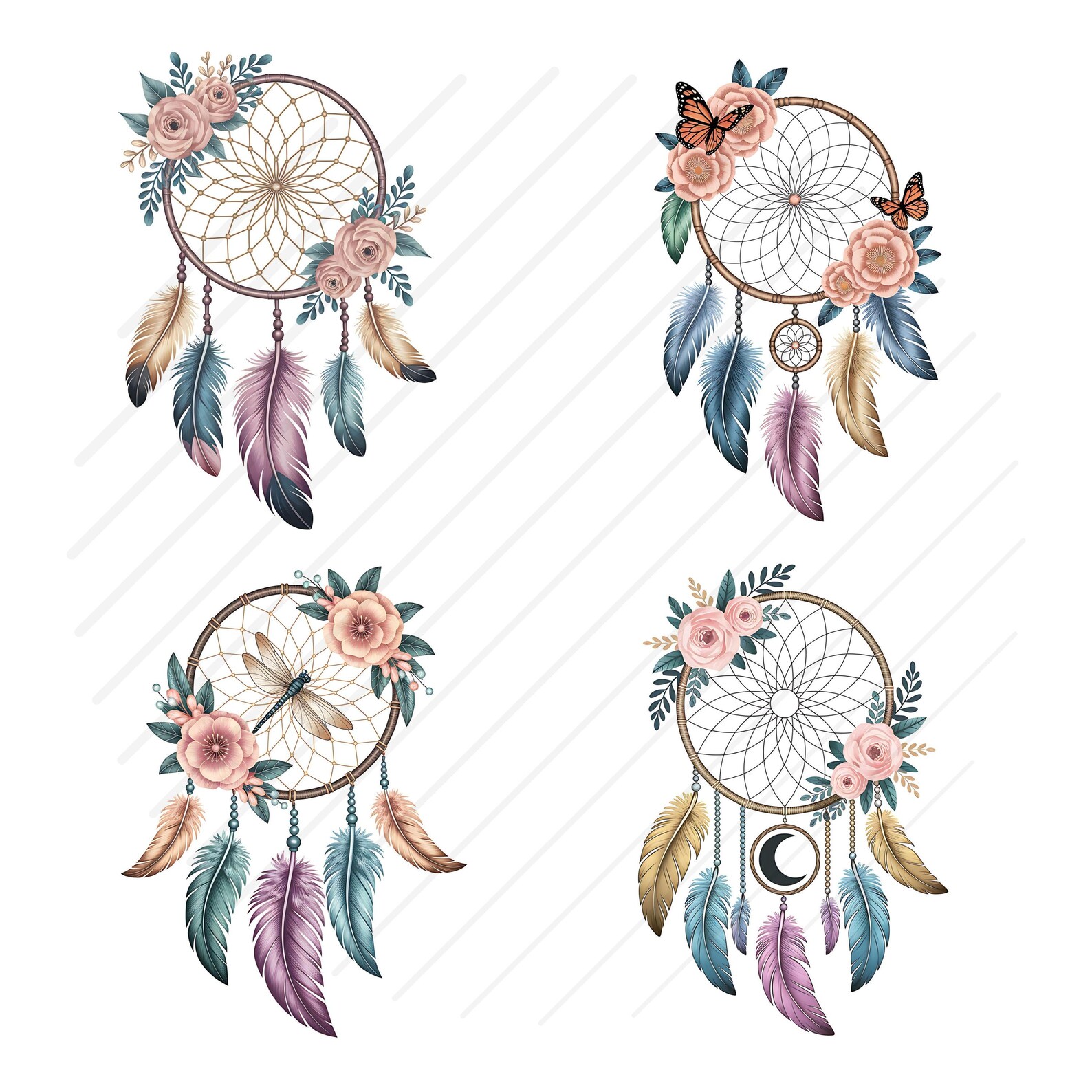 Boho Dreamcatcher Clipart Bundle Floral Dream Catcher High Quality Jpgs ...