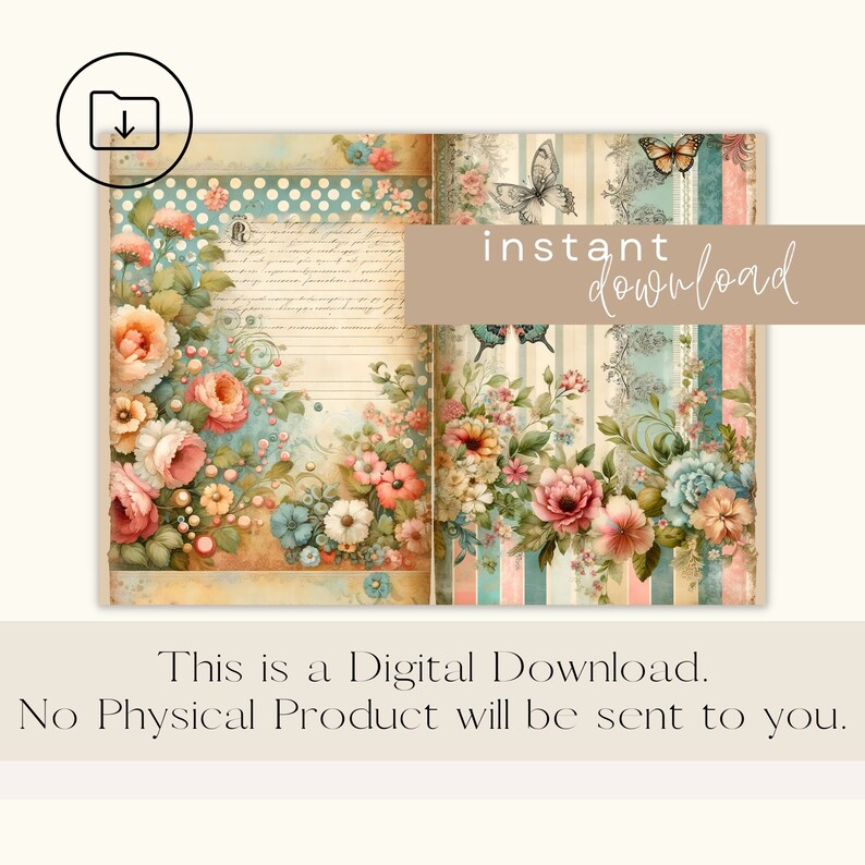 Vintage Journal Papers Floral Junk Journal Pages Shabbychic Flowers ...