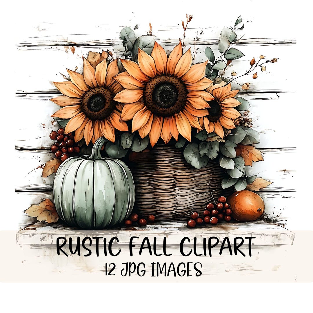 Rustic Fall Clipart Bundle Watercolor Farmhouse Decor High Quality Jpgs ...