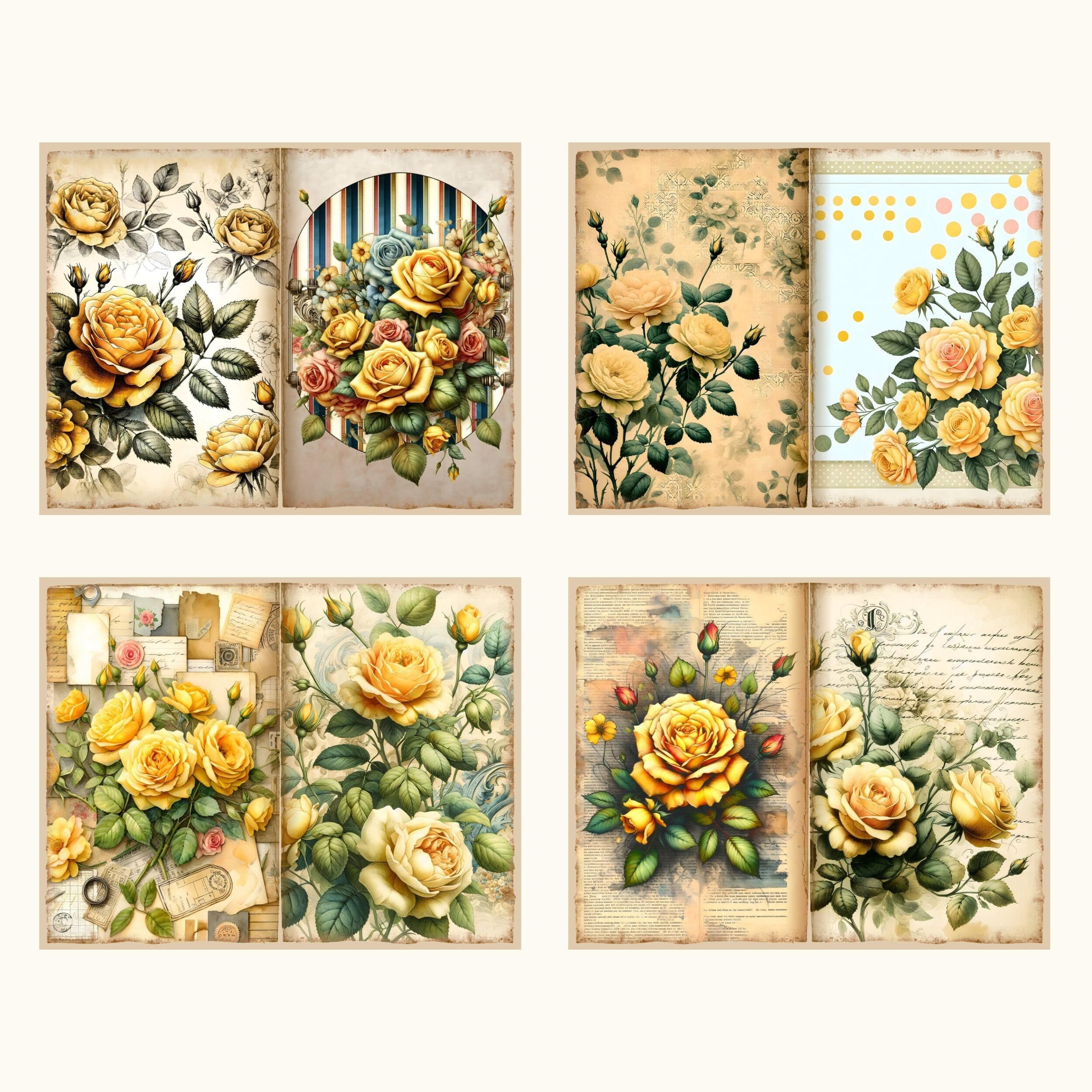 Roses Junk Journal Pages Yellow Roses Printable Paper Floral Digital ...