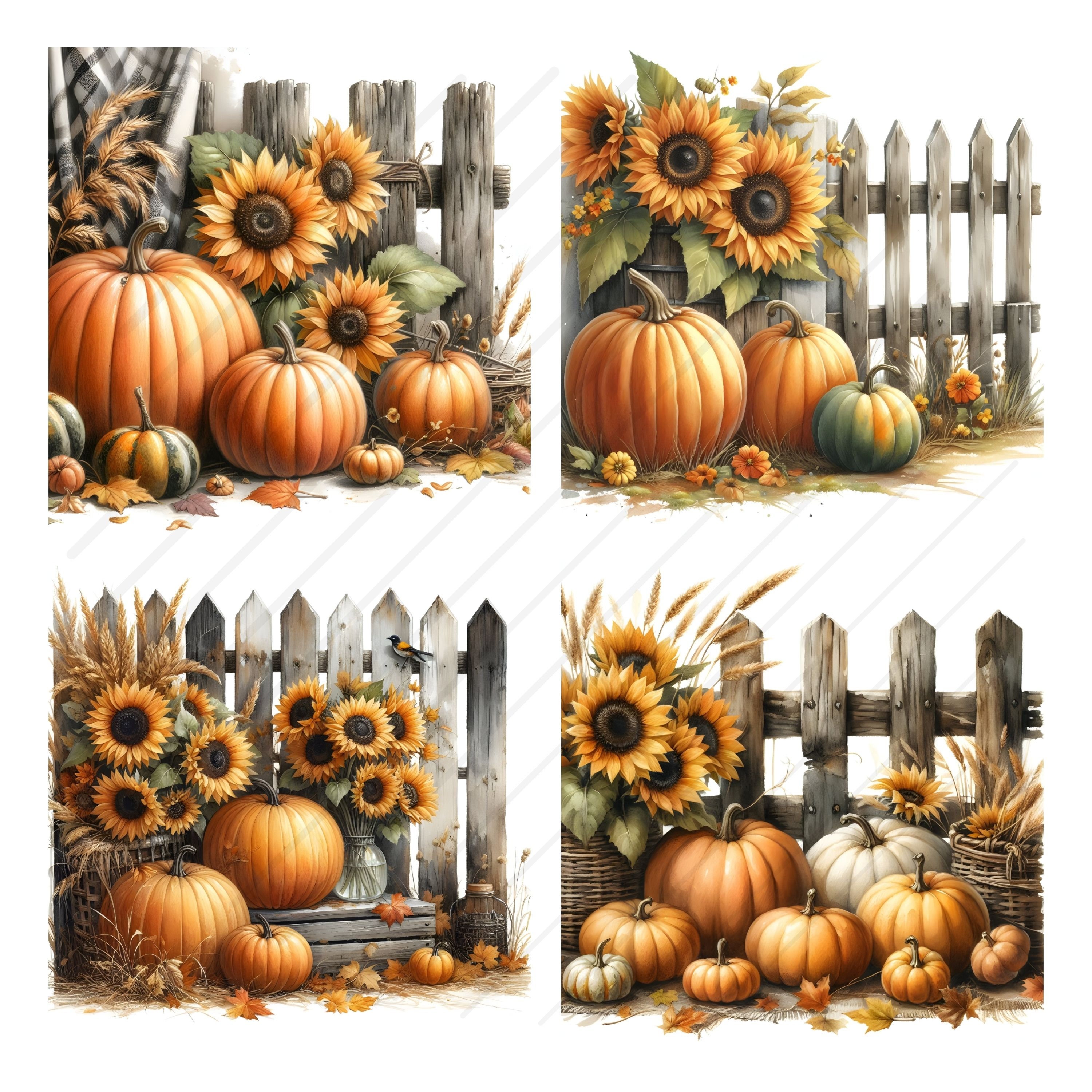Watercolor Fall Pumpkin Clipart Bundle Sunflower Autumn Harvest Clip ...
