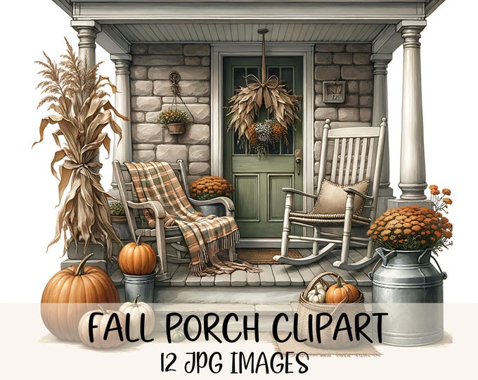 Autumn Farmhouse Porch Clipart 10 High Quality Watercolour Rustic Fall ...