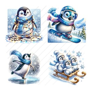 Winter Penguin Clipart Bundle JPG Images Christmas Penguin Clipart Cute ...