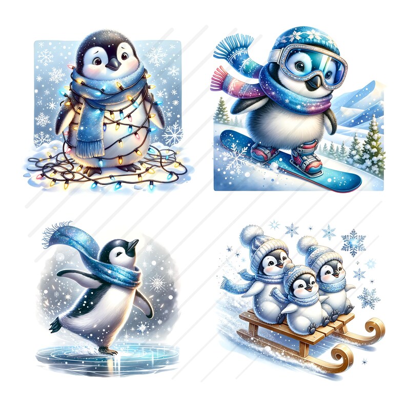 Winter Penguin Clipart Bundle JPG Images Christmas Penguin Clipart Cute ...