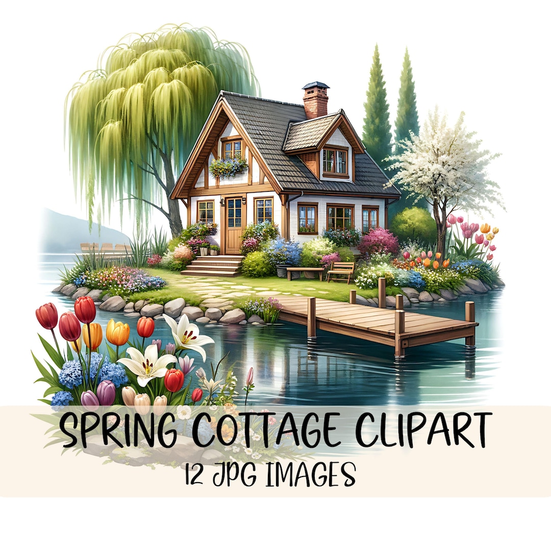 Spring House Clipart Bundle Spring Cottages JPG Image Cottagecore ...