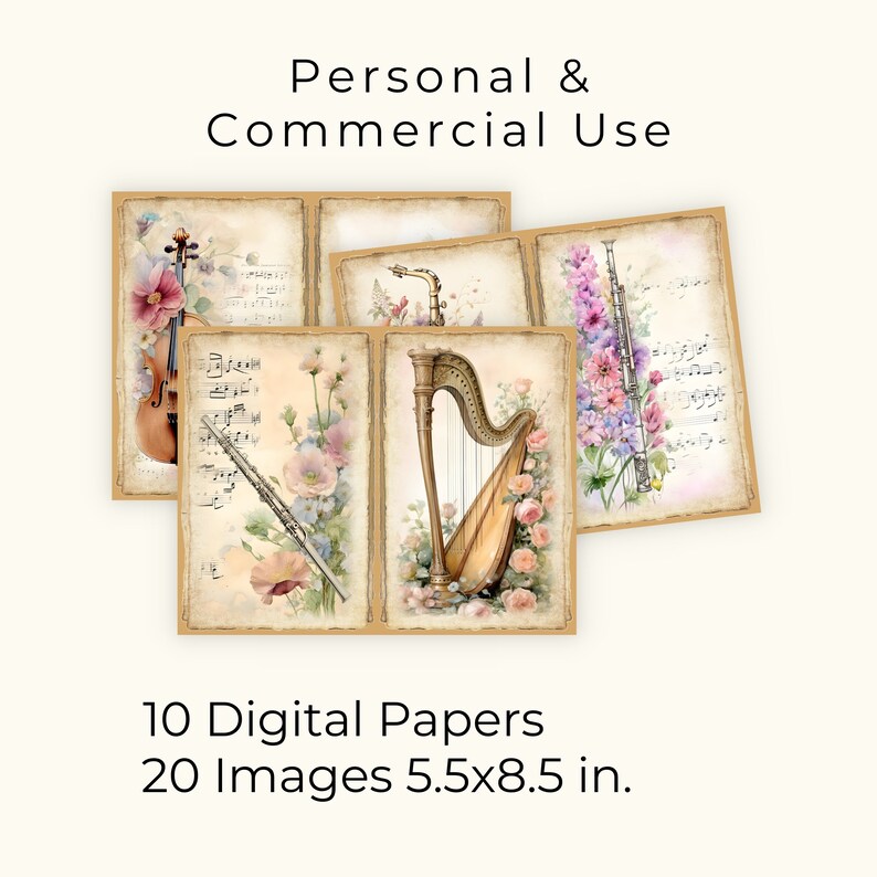 Musical Sheet Junk Journal Kit Pages Watercolor Vintage Music ...