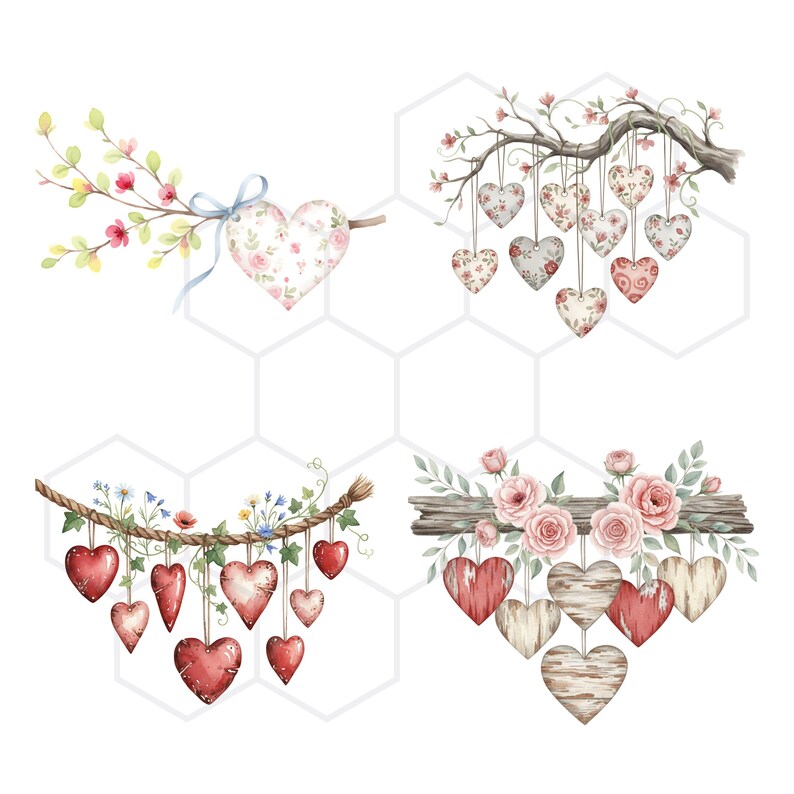 Hanging Hearts Clipart Valentine Day Hearts Branch Clipart Love Hearts ...