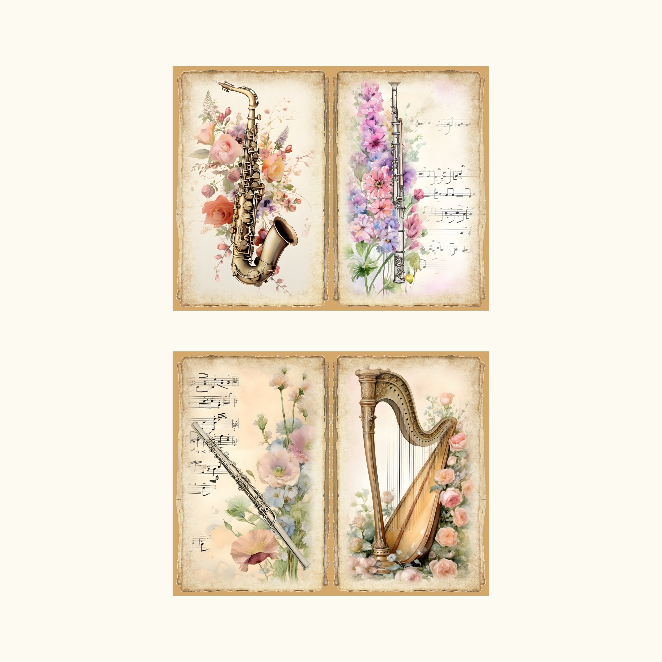 Musical Sheet Junk Journal Kit Pages Watercolor Vintage Music ...