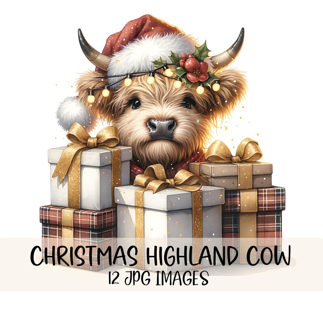 Christmas Highland Cow Clipart Bundle: Watercolor Winter Designs ...