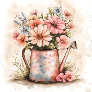 Shabby Chic Vintage Floral Clipart Bundle Watercolor Watering Can ...