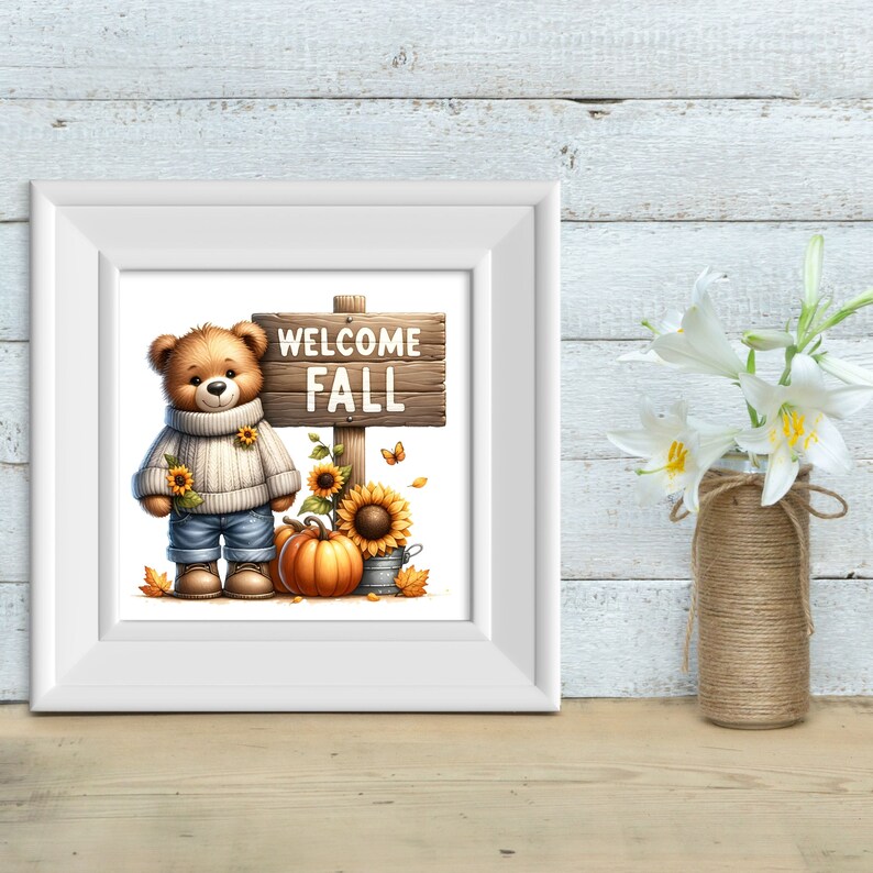 Fall Teddy Bear Clipart Cute Teddy Bear Autumn Art JPG Image ...