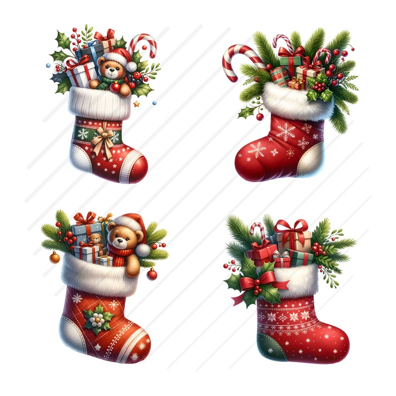 Christmas Stockings Clipart Bundle Holiday Stockings Illustration JPG ...