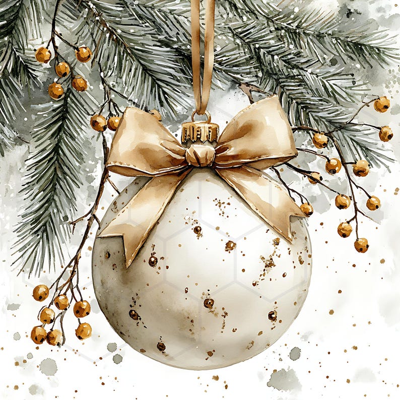 Watercolor Christmas Bauble Clipart: Holiday Ornament Graphics (digital ...