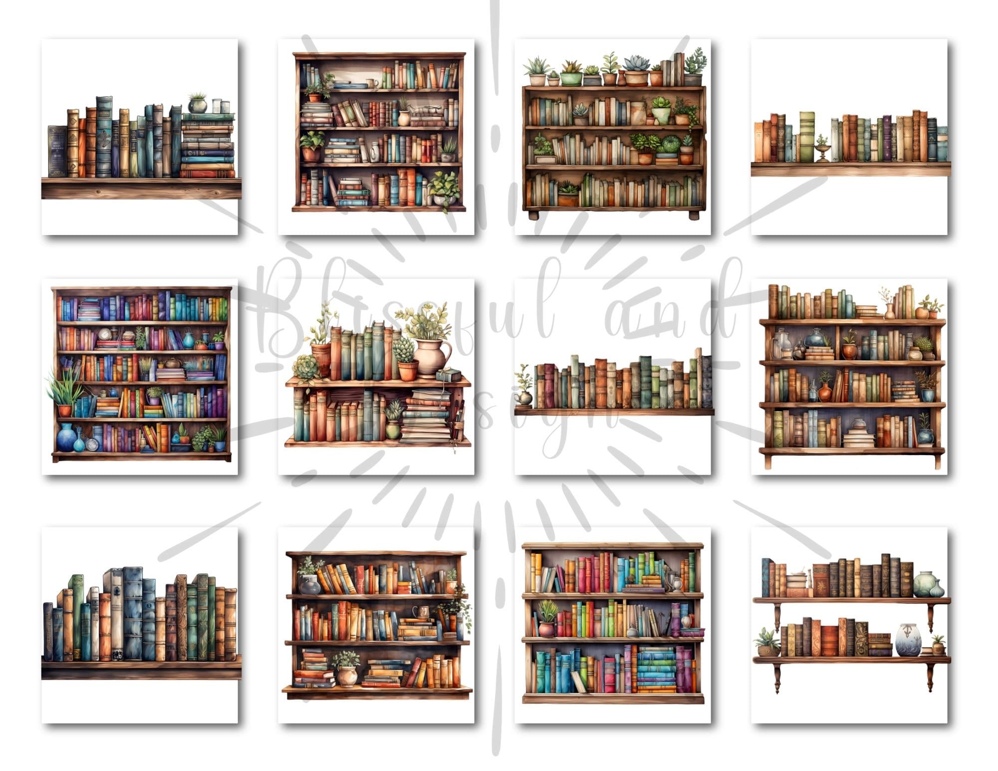 Bookshelf Clipart Watercolor Reading Book Lover Library Clip Art PNG ...