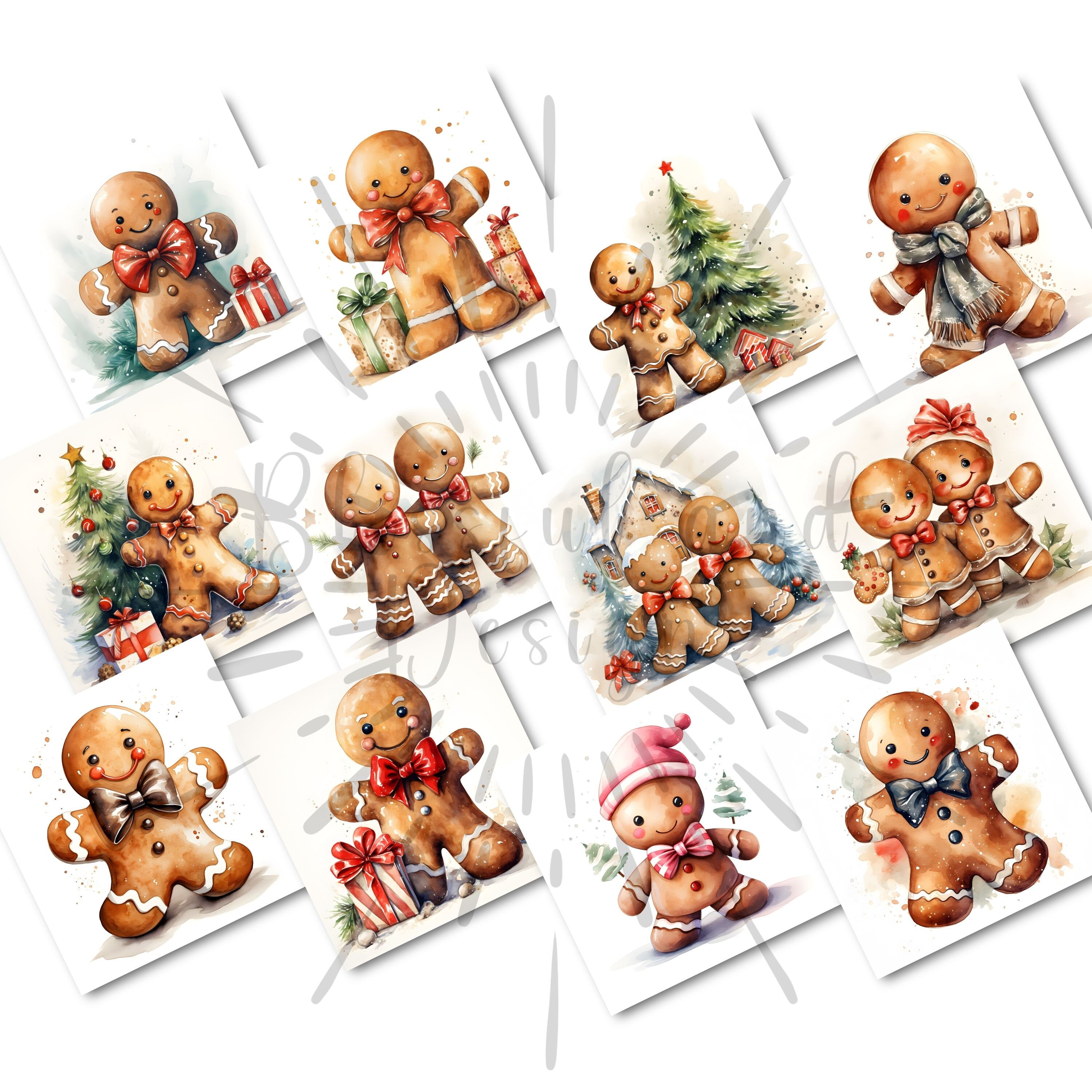 Gingerbread Man Clipart Watercolor Christmas PNG Digital Download Image ...