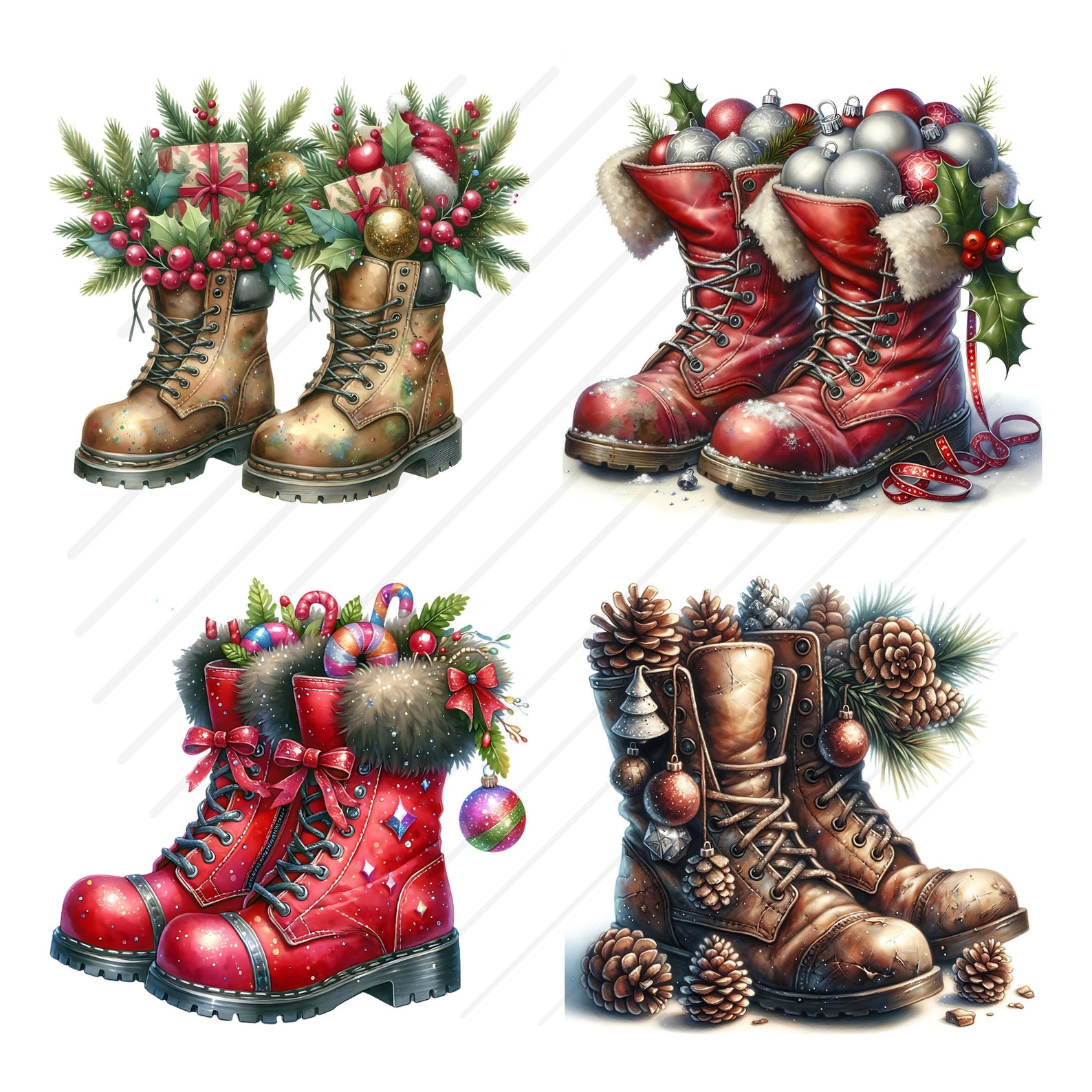 Christmas Boots Clipart Bundle Santa Boots Clipart JPG Images Vintage ...