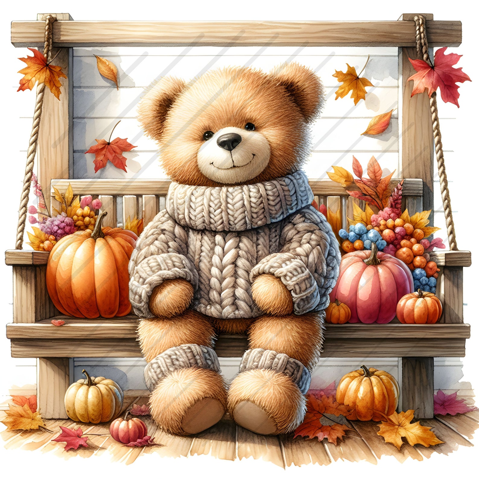 Fall Teddy Bear Clipart Cute Teddy Bear Autumn Art JPG Image ...