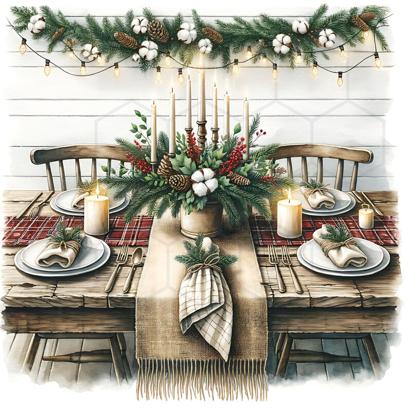 Watercolor Farmhouse Christmas Clipart: Rustic Holiday JPG Images ...